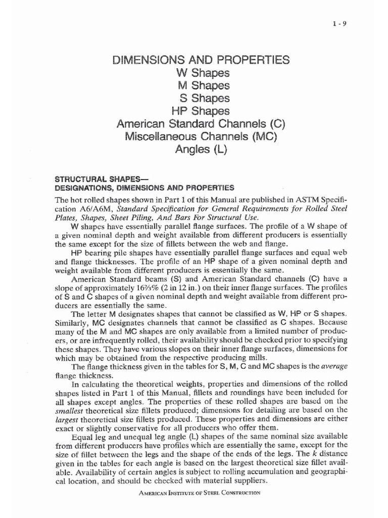 AISC ASD Manual 9th Edition - W Shape Table PDF | PDF