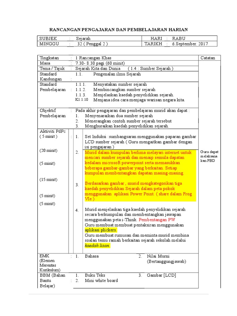 RPH SEJ Ting 1 Proped Pembentangan | PDF