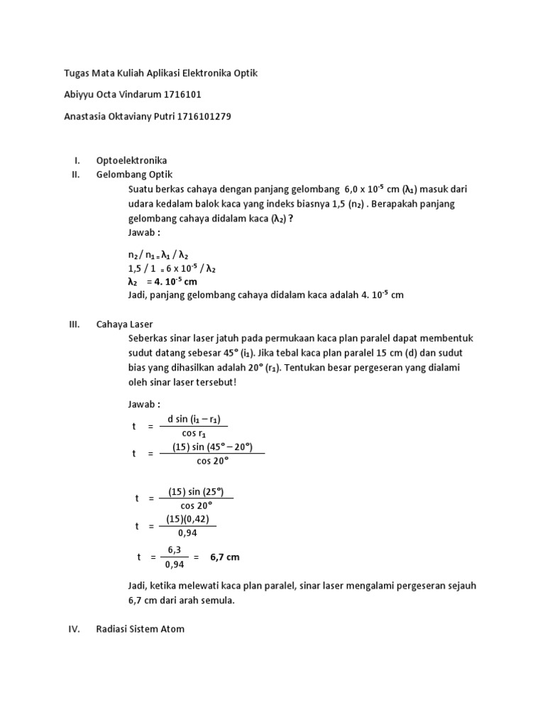 Contoh Soal Aplikasi Elektronika Optik | PDF | Metode & Bahan Ajar ...