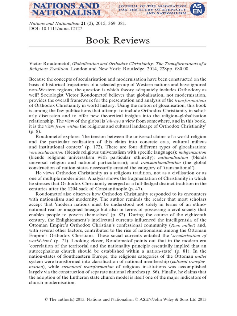 Book Reviews: © The Author(s) 2015. Nations and Nationalism © ASEN/John ...
