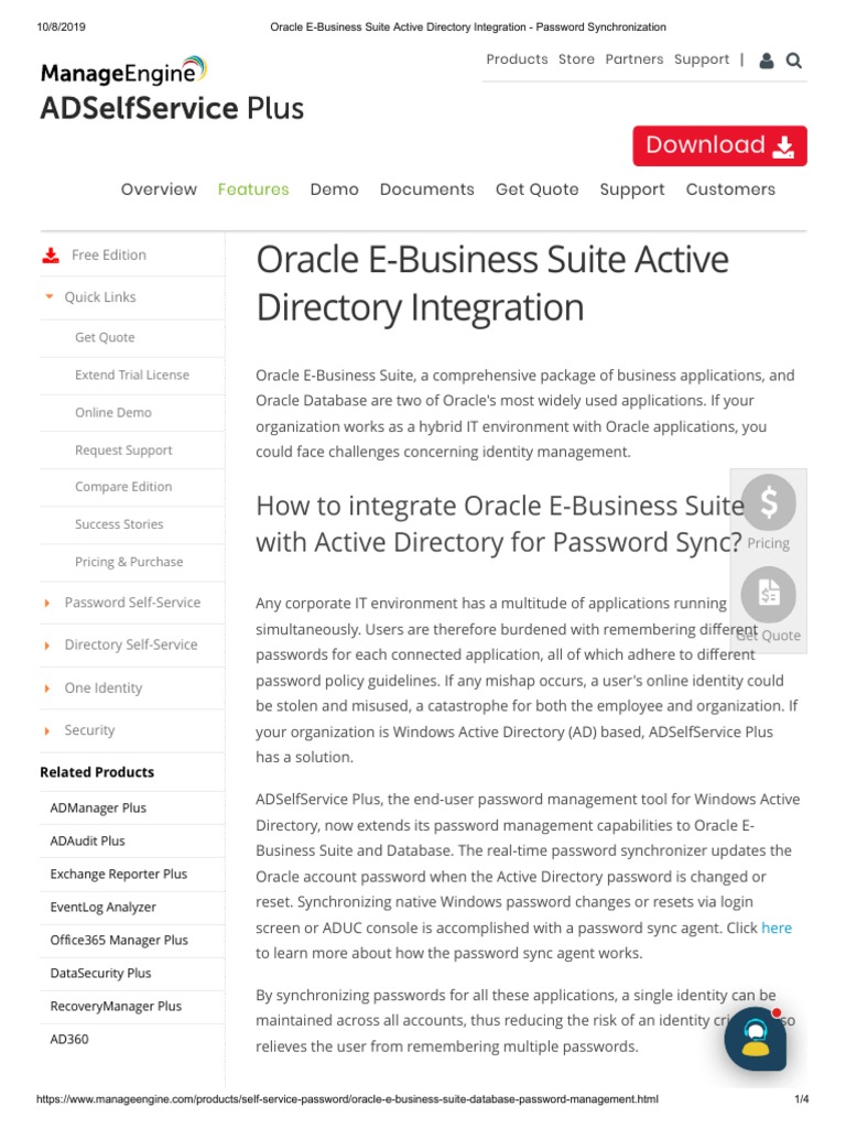 Oracle E-Business Suite Active Directory Integration - Password Synchronization | PDF | Password ...