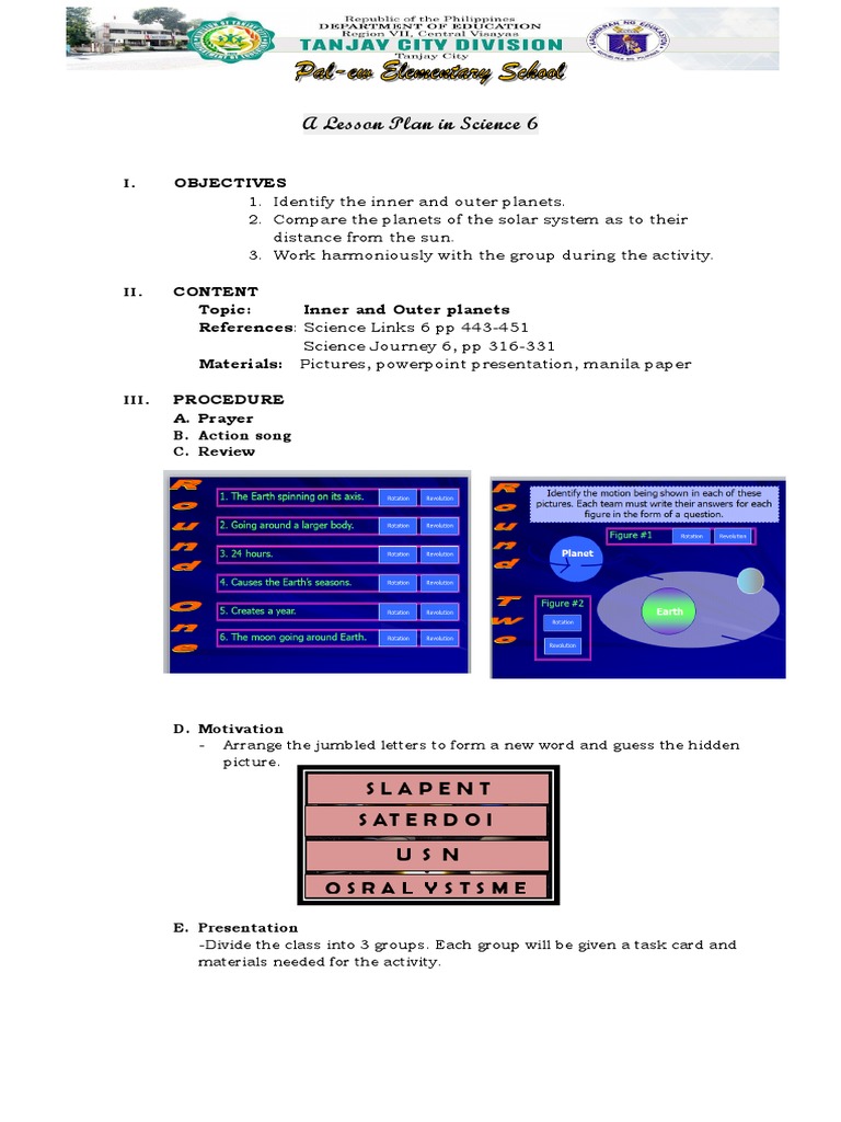 A Lesson Plan in Science 6 COT | PDF | Planets | Solar System