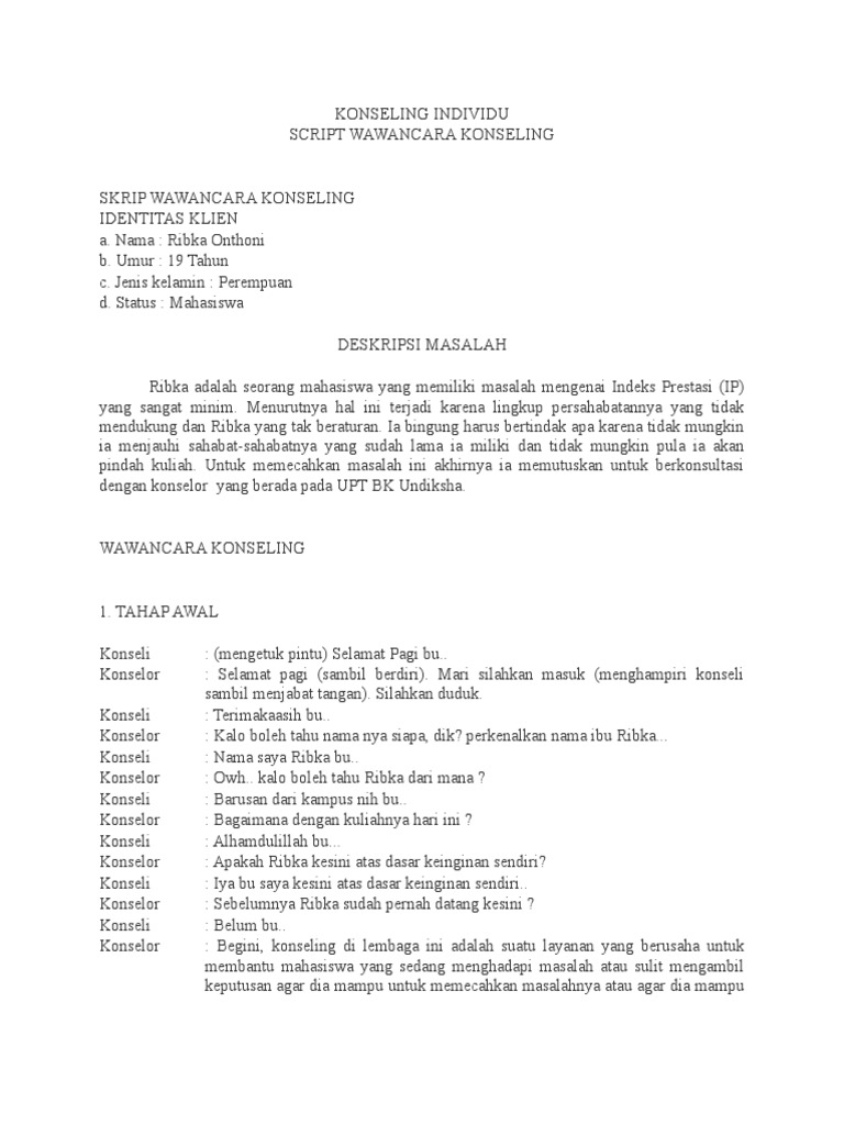 Contoh Dialog Konseling Individu | PDF