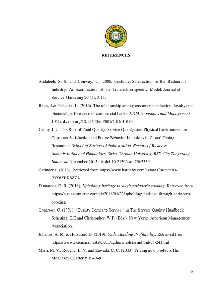 REferences For Thesis | PDF | Restaurants | Business