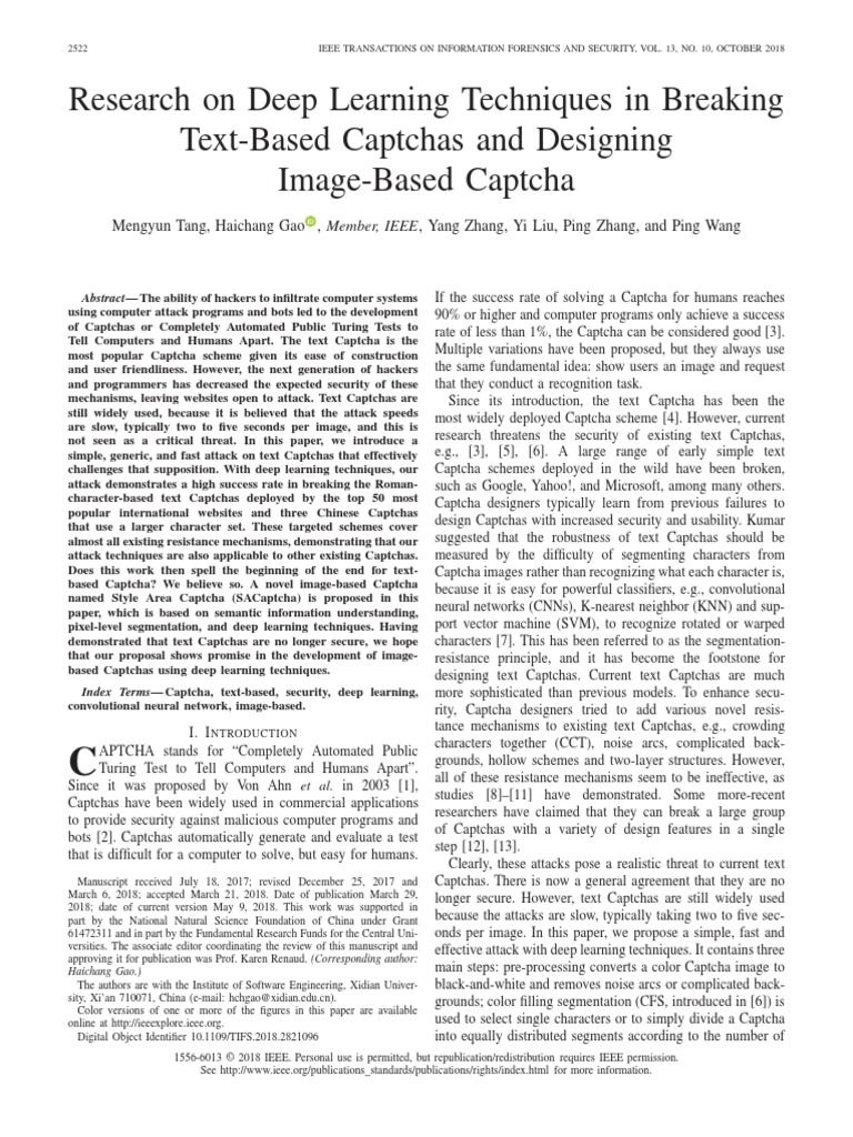 Research On Deep Learning Techniques in Breaking Text-Based Captchas and Designing Image-Based ...