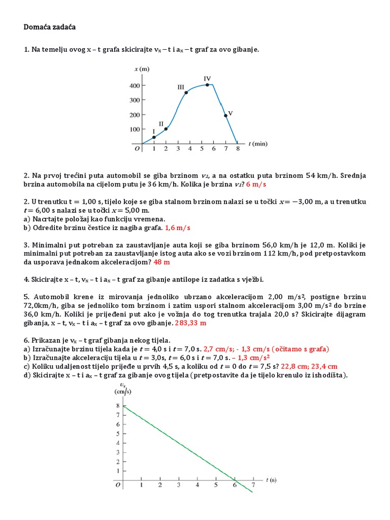 DZ 1 Vjezbe Brzina Ubrzanje-2 | PDF