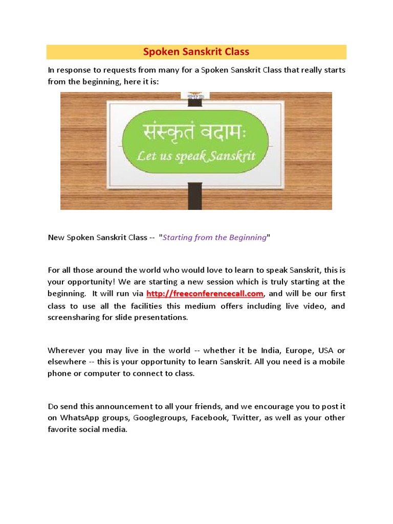 Spoken Sanskrit Class 1 | PDF | Google Play | Internet