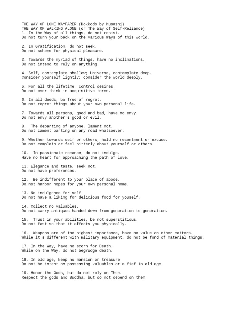 Dokkodo: Musashi's 21 Principles | PDF | Lifestyle