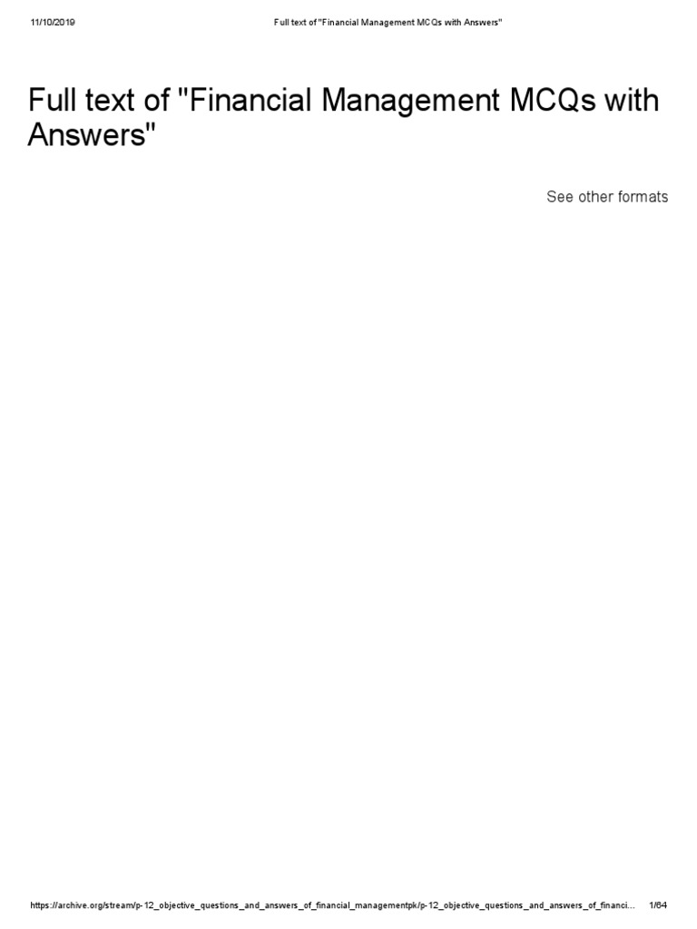 Financial MGMT Mcqs | PDF | Cost Of Capital | Capital Budgeting