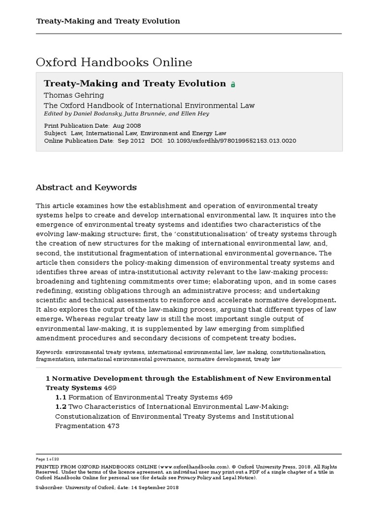 Treaty Making and Evolution in IEL The Oxford Handbook On IEL | PDF ...