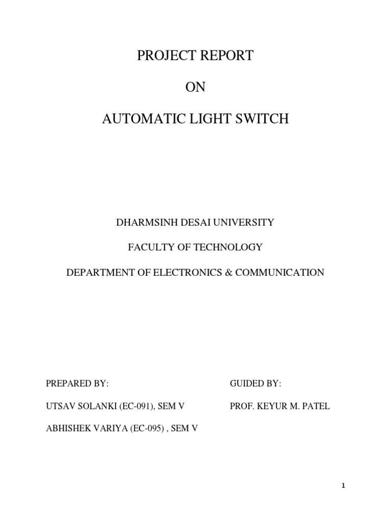 Project Report ON Automatic Light Switch | PDF | Switch | Electronic ...