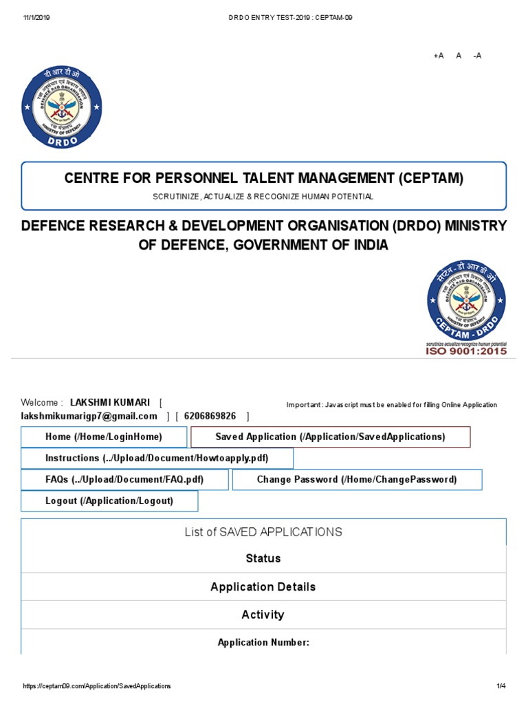 Drdo Entry Test-2019 - Ceptam-09 333 | PDF | Computing