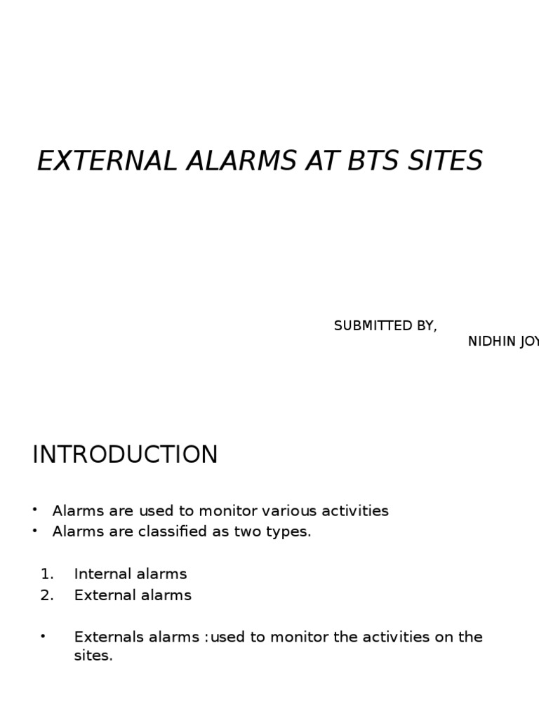 External Alarms at Bts Sites: Submitted By, Nidhin Joy | PDF | Switch ...