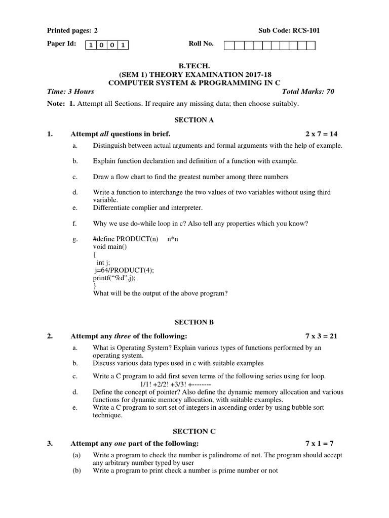 Computer System Programming in C Rcs 101 | PDF | C (Programming ...