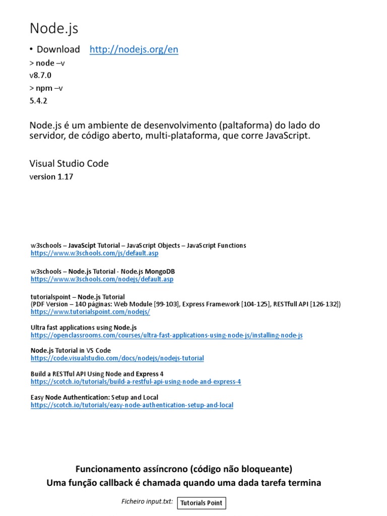 Documentação sobre Node.js com exemplos de código e links para ...