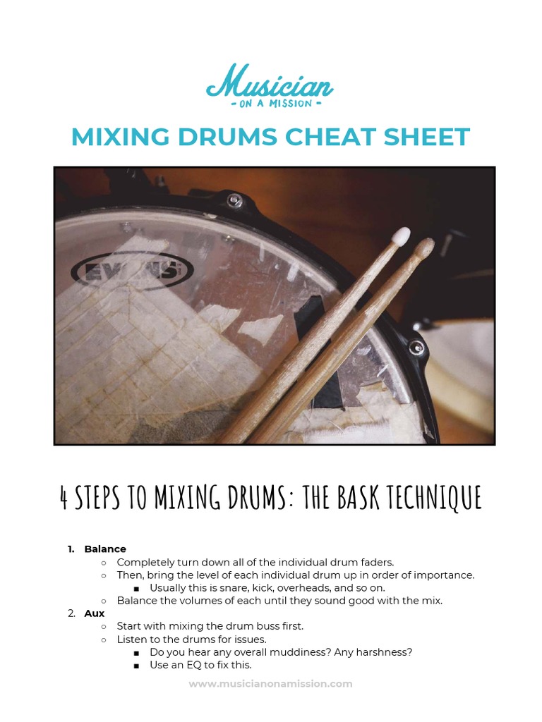 Mixing Drums Cheat Sheet PDF | PDF | Signal Processing | Audio Engineering