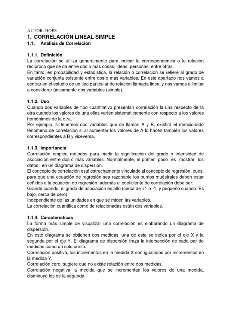 Correlacion Lineal Simple | PDF | Covarianza | Correlación y dependencia