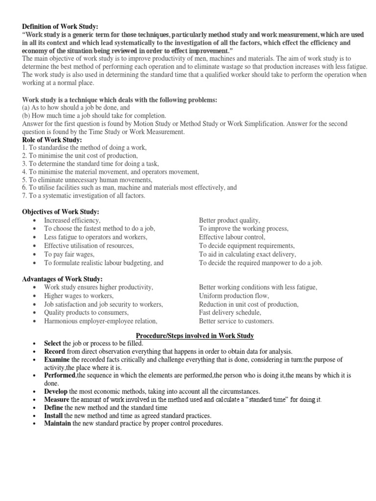 Understanding Work Study Techniques | PDF | Business | Economies