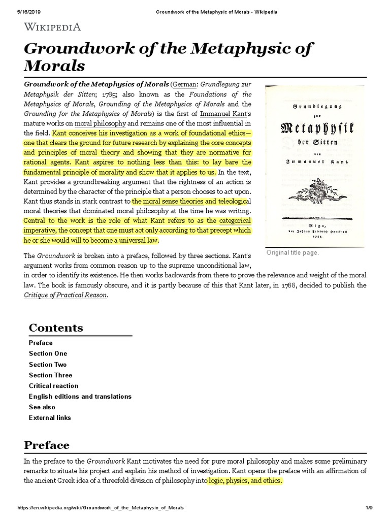 Groundwork of The Metaphysic of Morals | PDF | Immanuel Kant | Ignorance