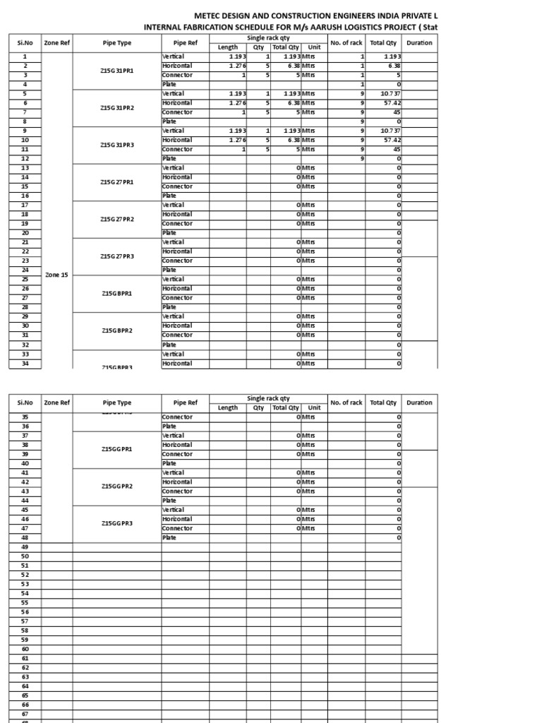 Structural Schedule for Mechanical Pipes | PDF | Nature