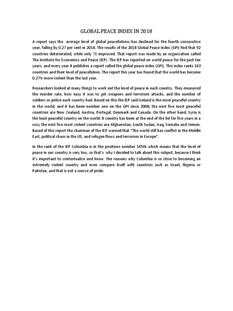 Global Peace Index in 2018 | PDF | Politics