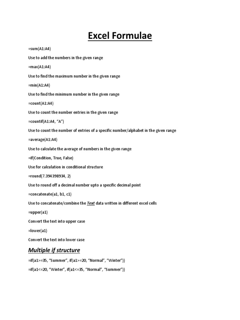 Essential Excel Formula Guide | PDF