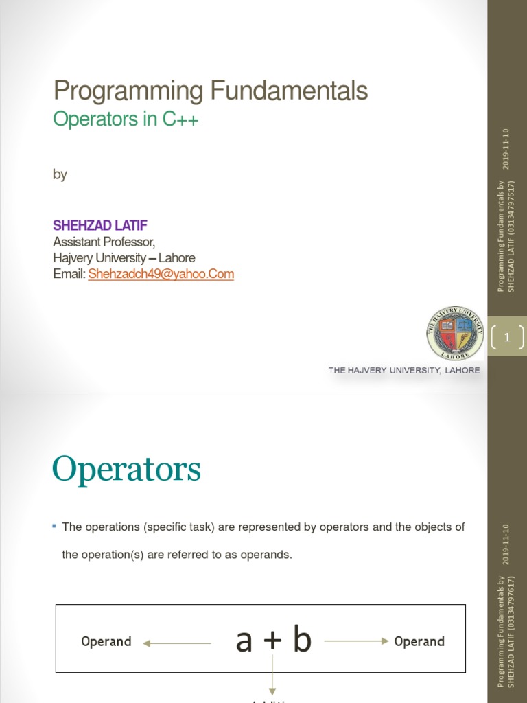 Programming Fundamentals: Operators in C++ | PDF | Multiplication | Arithmetic