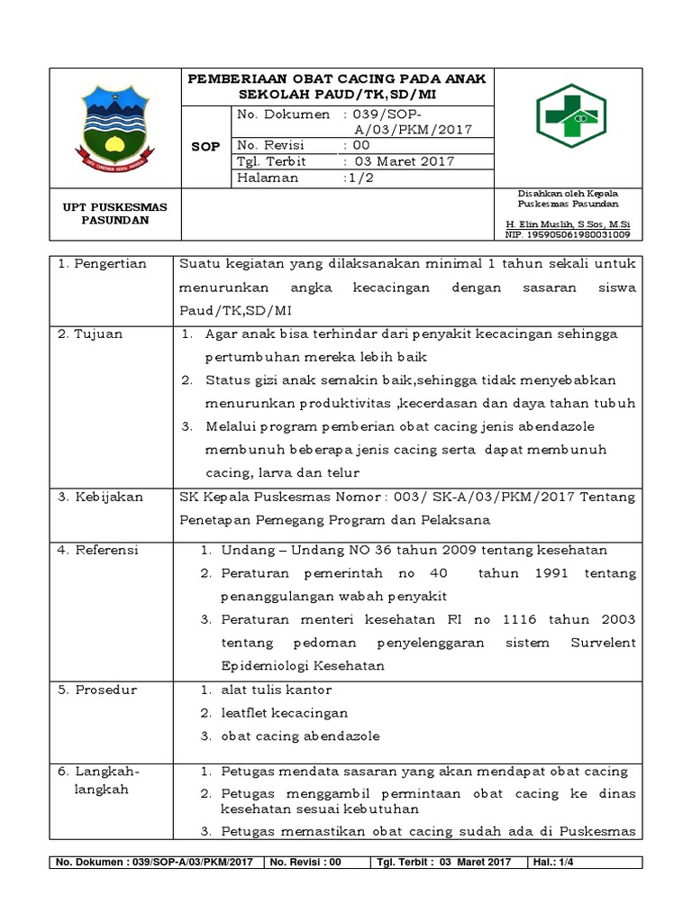Sop Pemberian Obat Cacing | PDF