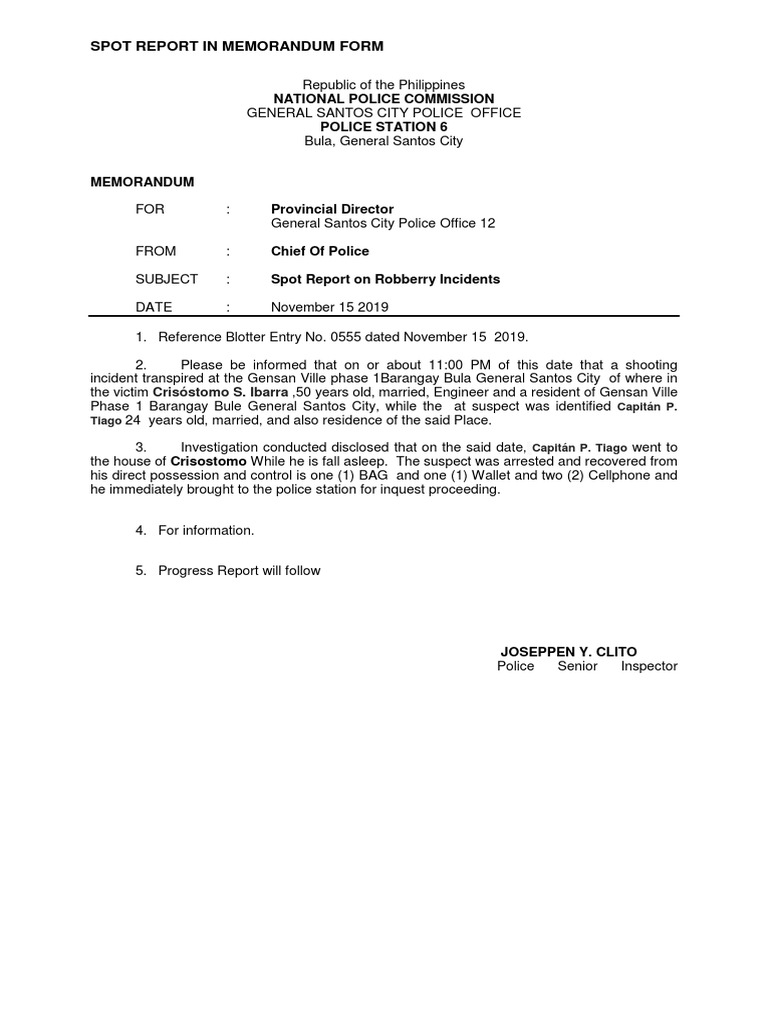 Spot Report on Robbery Incident | PDF