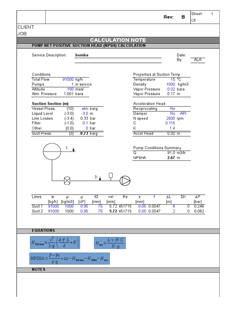 Pump NPSHA calculation sheet | PDF | Mechanical Engineering | Physical ...