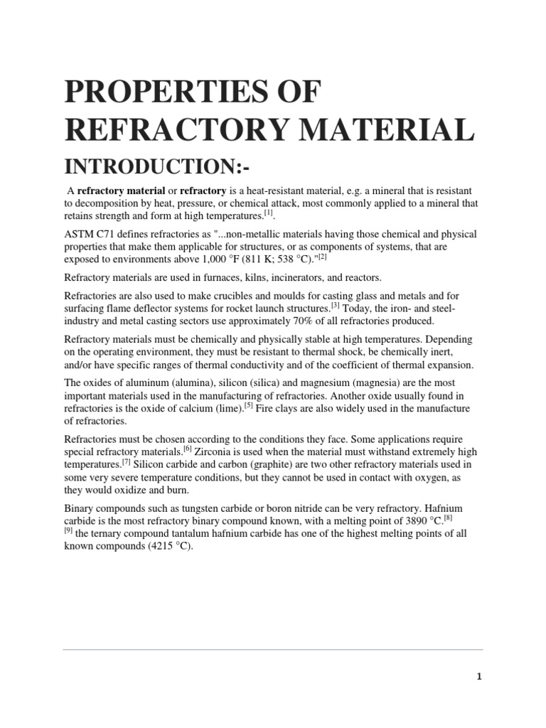 Properties of Refractory Material: Introduction | PDF | Refractory ...