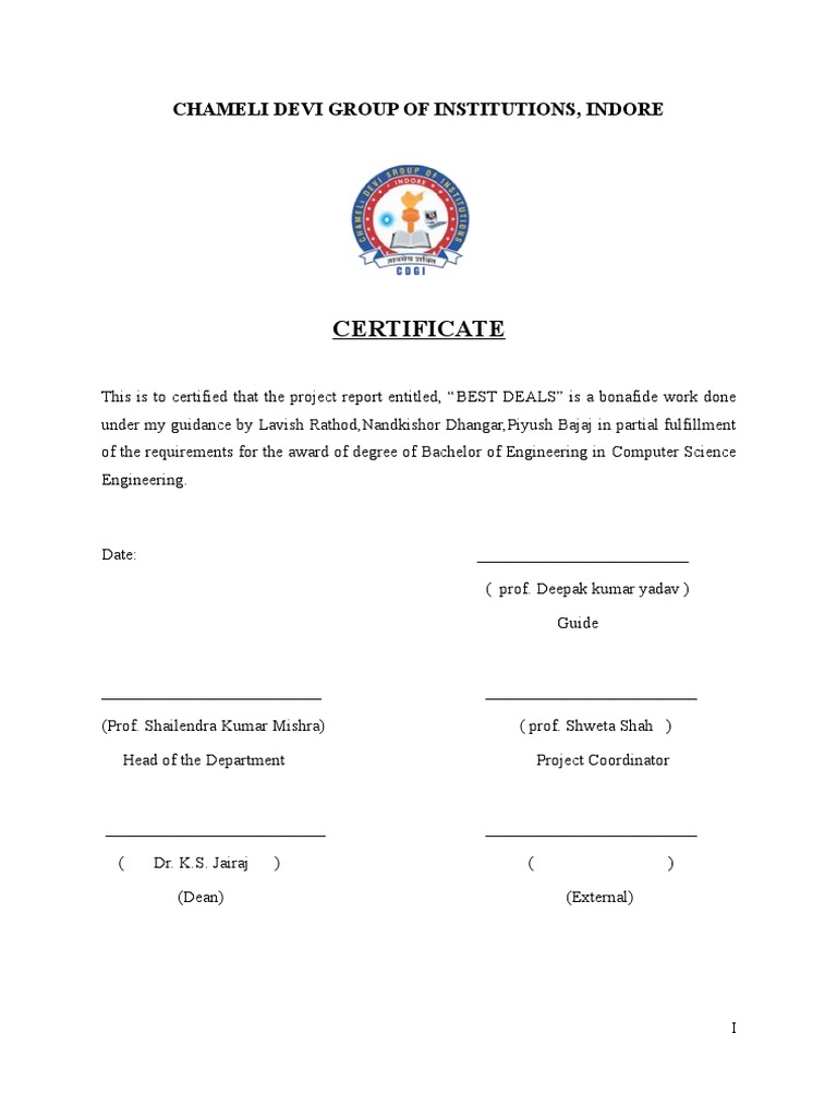 Certificate: Chameli Devi Group of Institutions, Indore | PDF