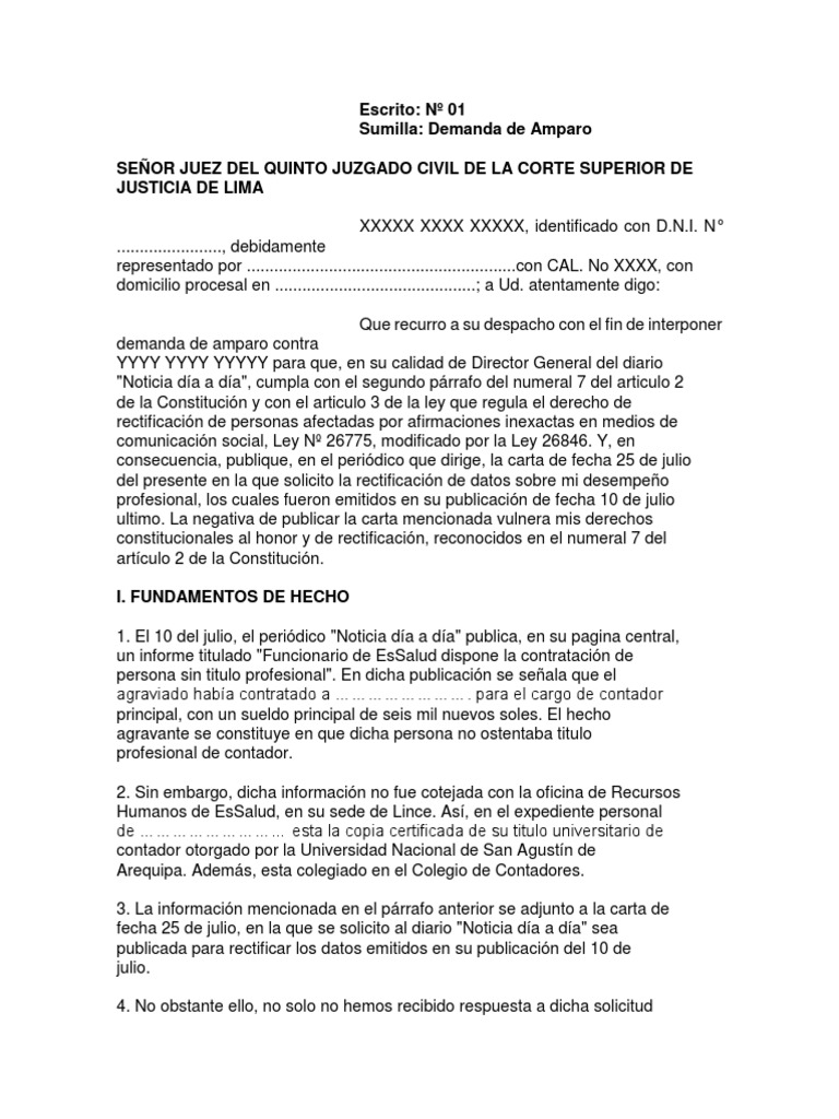Modelo de Amparo | PDF | Esfera pública | Justicia
