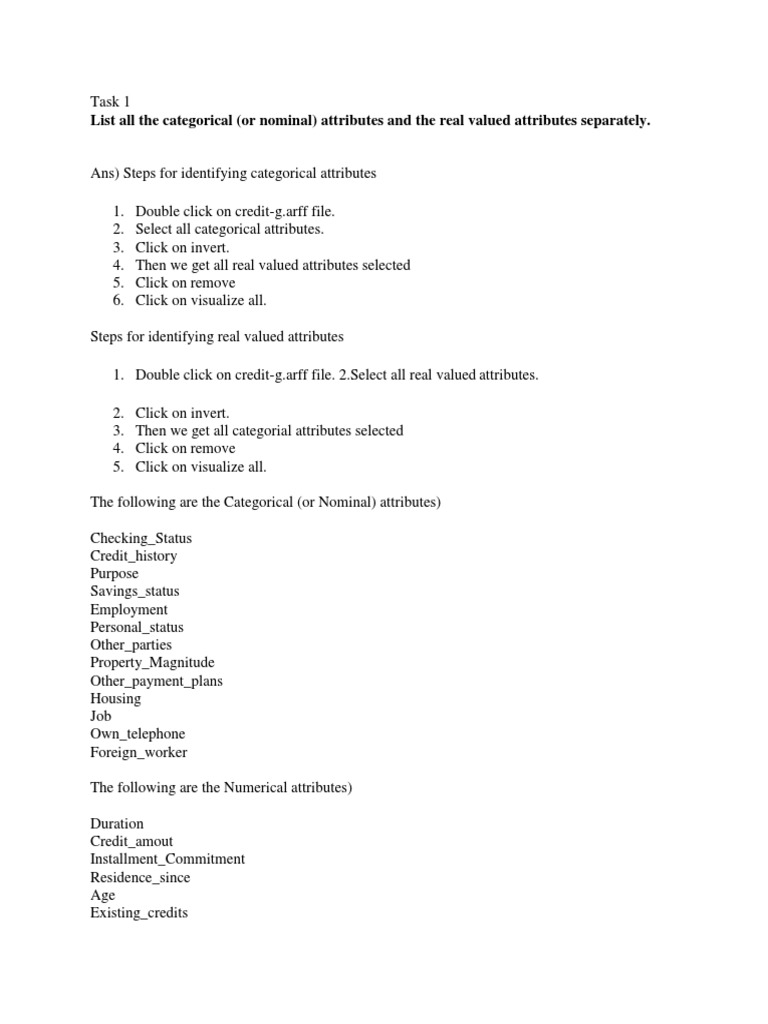List All The Categorical (Or Nominal) Attributes and The Real Valued ...