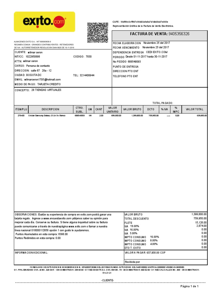 factura exito.pdf | Computadoras móviles | Electrónica de consumo