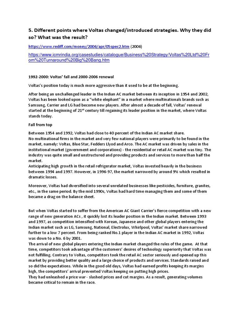 Voltas | PDF | Competition | Strategic Management