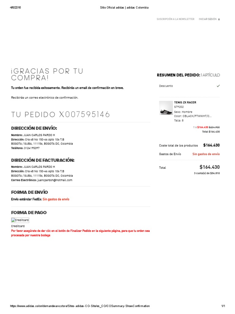 Factura Sitio Oficial Adidas - Adidas Colombia | PDF | ciberespacio ...