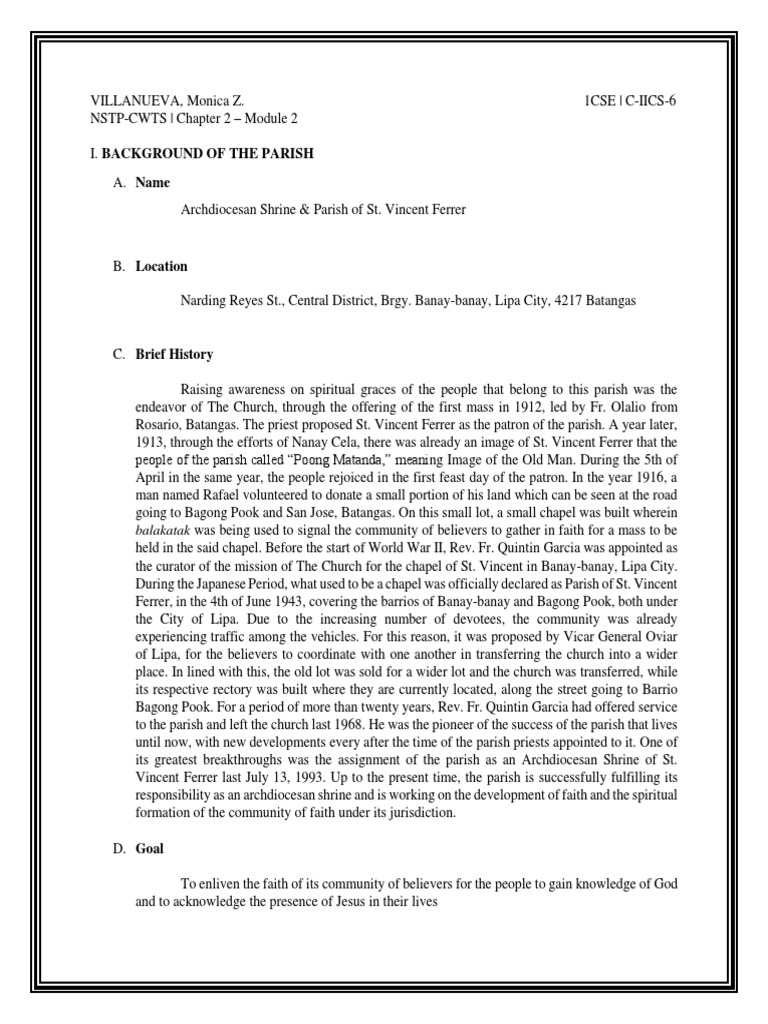 Archdiocesan Shrine and Parish of St. Vincent Ferrer - UST NSTP1 Module ...