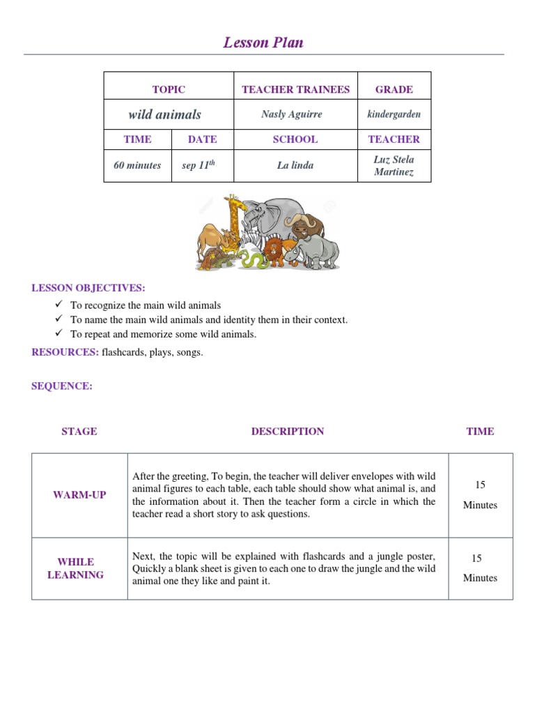 Lesson Plan: Wild Animals | PDF