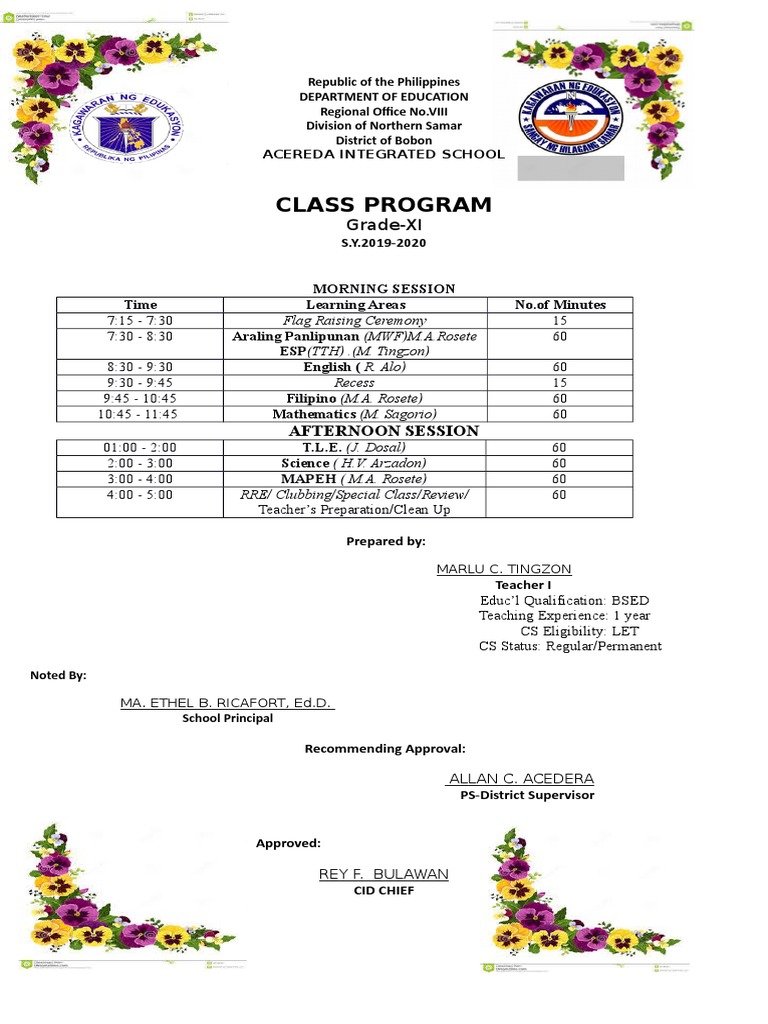Class Program: Grade-XI | PDF