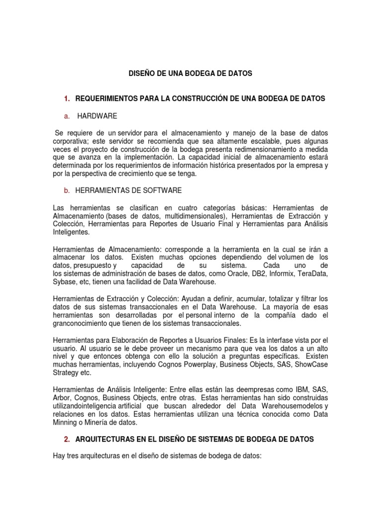 Diseño de Una Bodega de Datos | PDF | Almacén de datos | Gestión de datos
