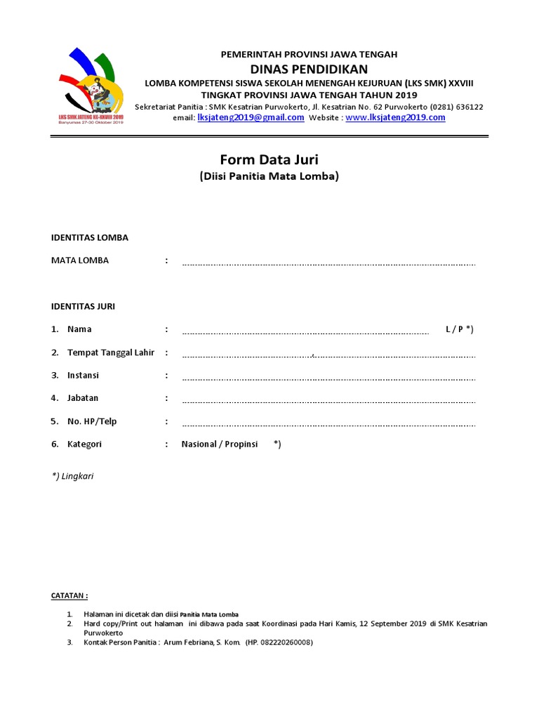 Form Data Juri LKS SMK | PDF