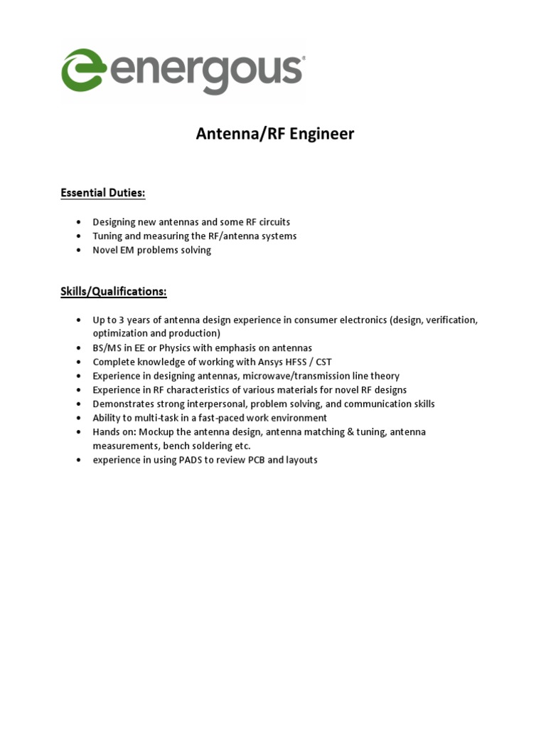 Antenna/RF Engineer Job Description | PDF