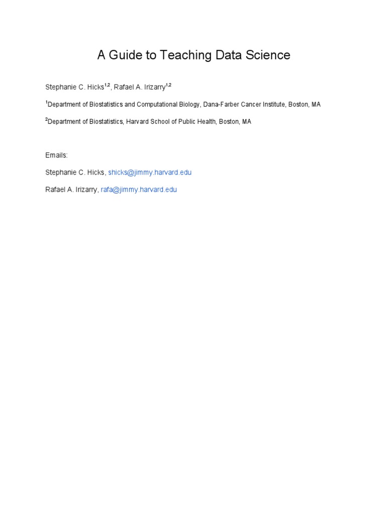 A Guide To Teaching Data Science (Hicks) | PDF | Data Science | Statistics