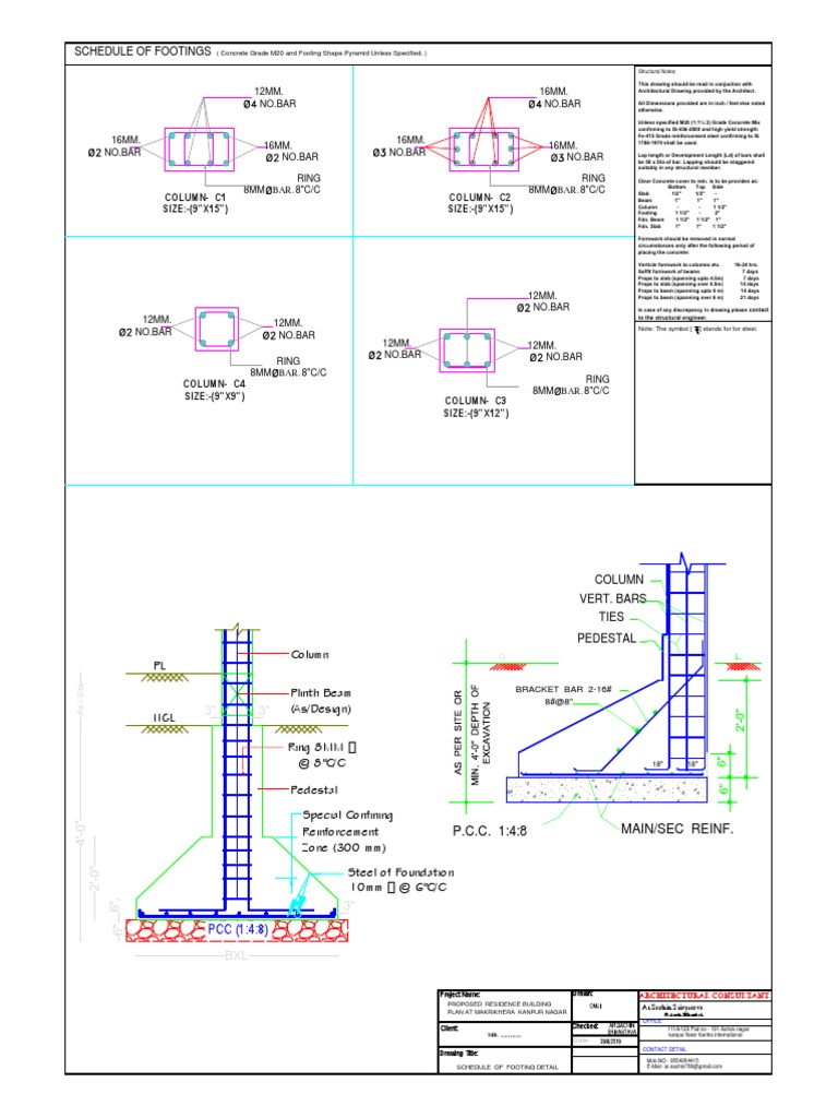 Column-C1 SIZE: - (9"X15") Column - C2 SIZE: - (9"X15") : Schedule of ...