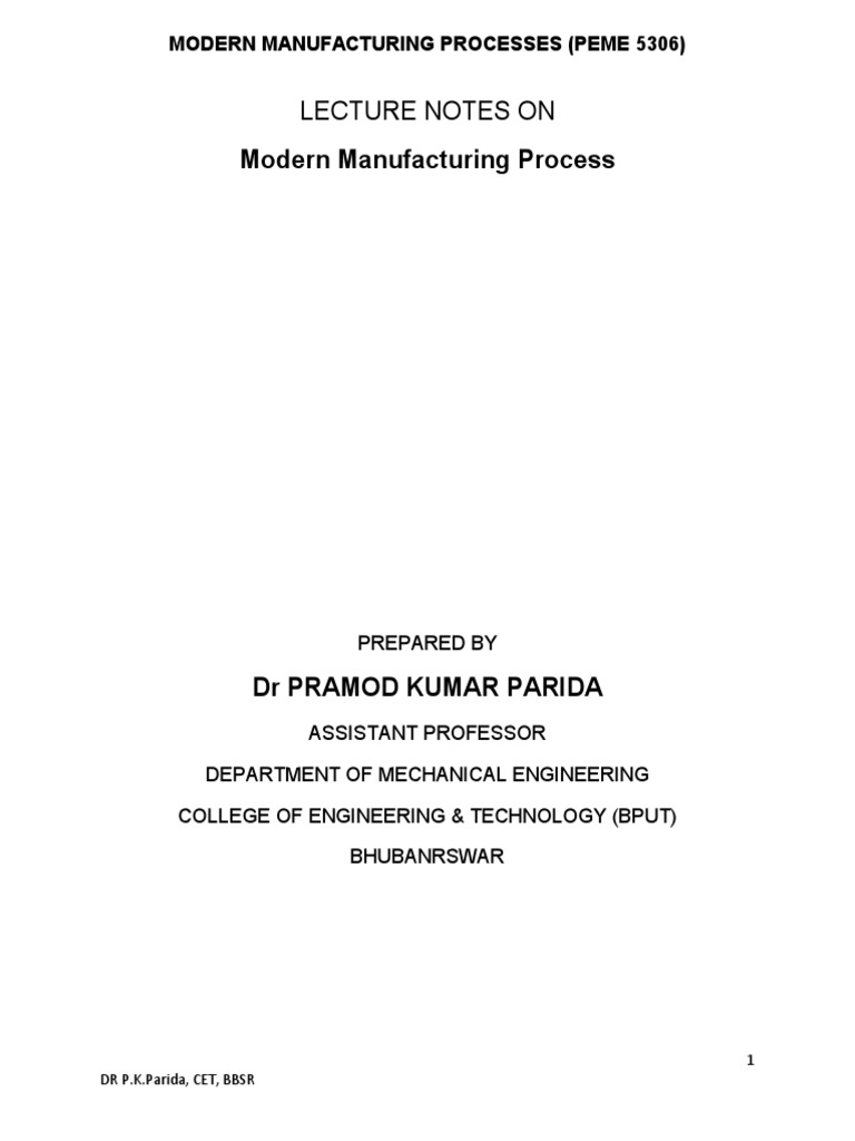 Modern Manufacturing Process: Lecture Notes On | PDF | Machining ...