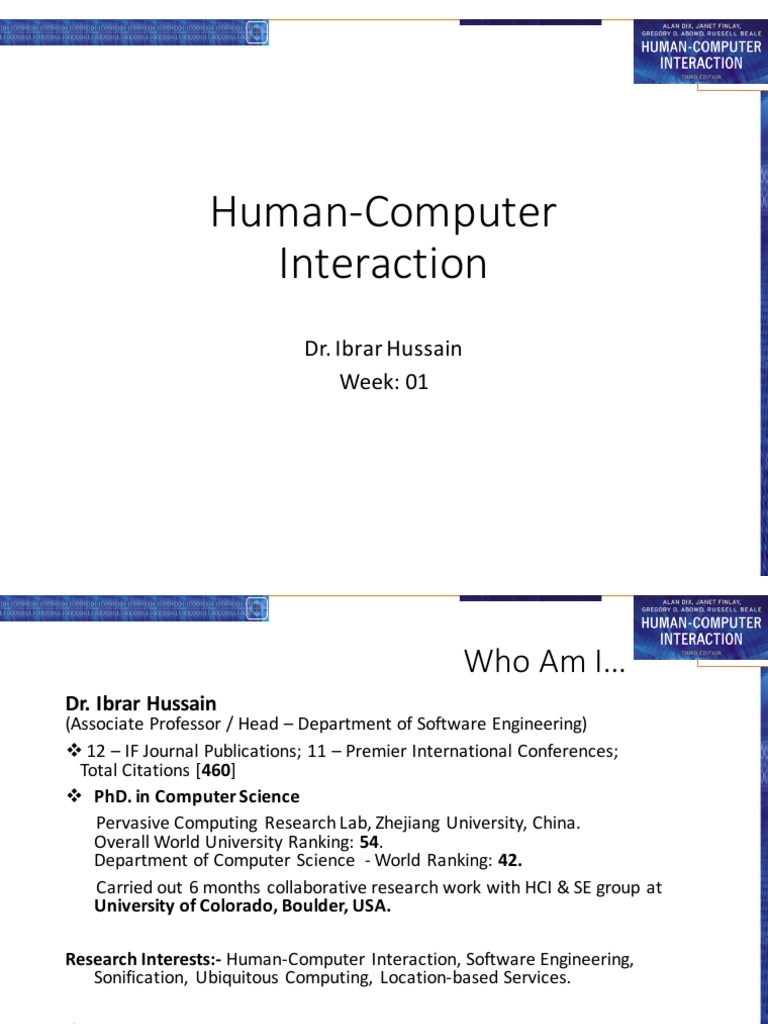 Human-Computer Interaction: Dr. Ibrar Hussain Week: 01 | PDF | Human–Computer Interaction | User ...