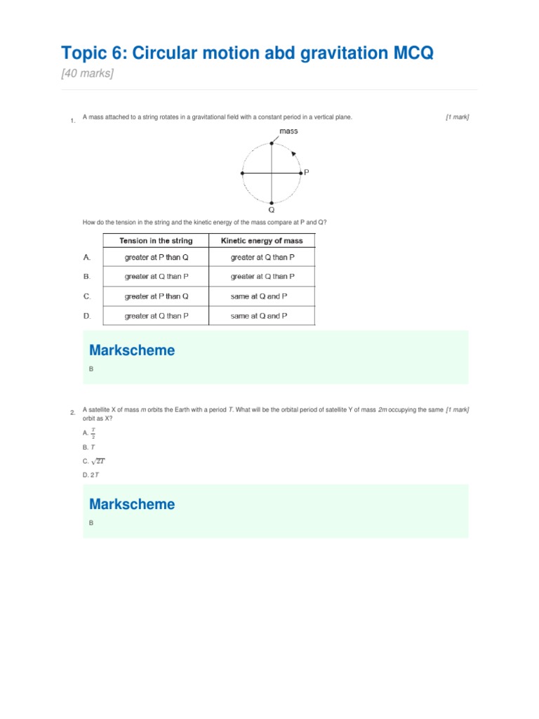 Topic 6 Circular Motion Abd Gravitation MCQ | PDF | Acceleration | Force