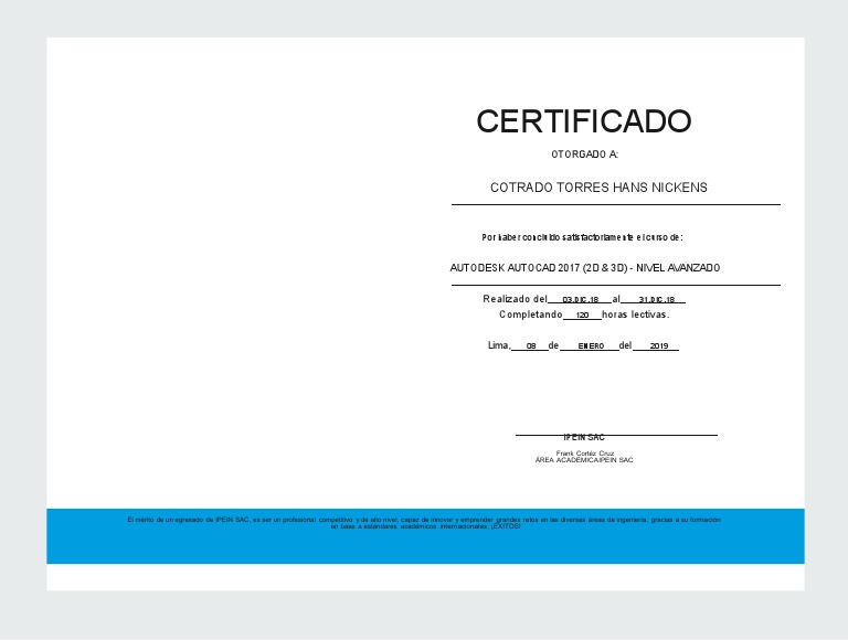 Ipein Certificado Autocad Hans | PDF
