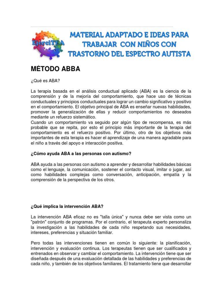 Método ABA para el Autismo: Guía y Ejemplos | PDF | Espectro autista ...